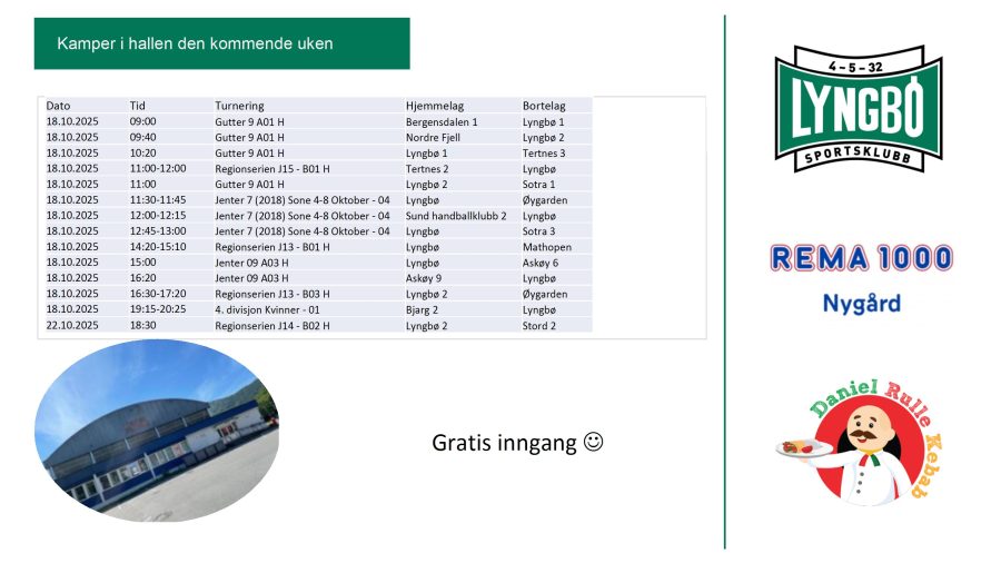 Lyngbø_Hjemmekamper håndball 18.10-23.10 – Lyngbø